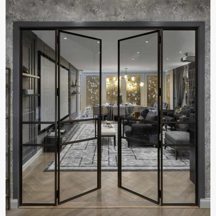 Powder Coated Matte Black Double Glazed Iron French Doors