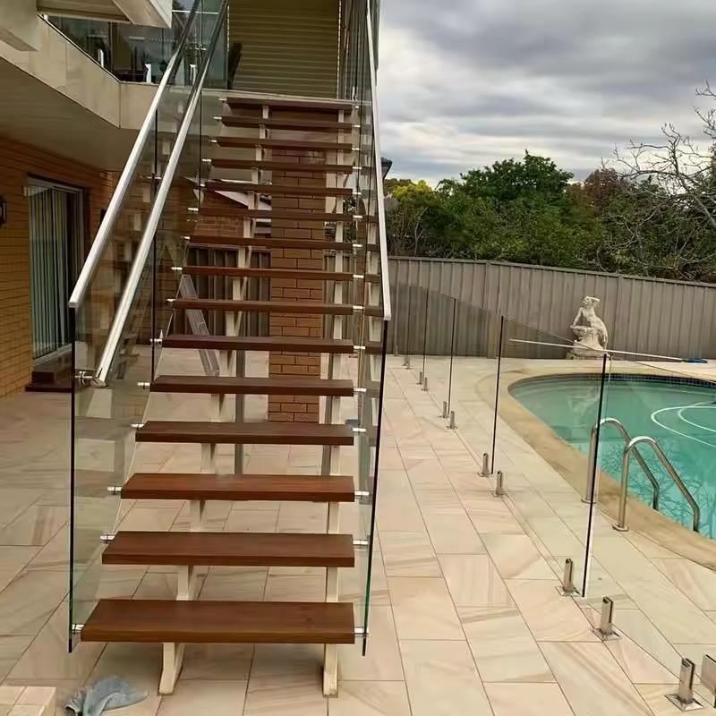 Modern Indoor Iron Wood Stairs with Double Stringers