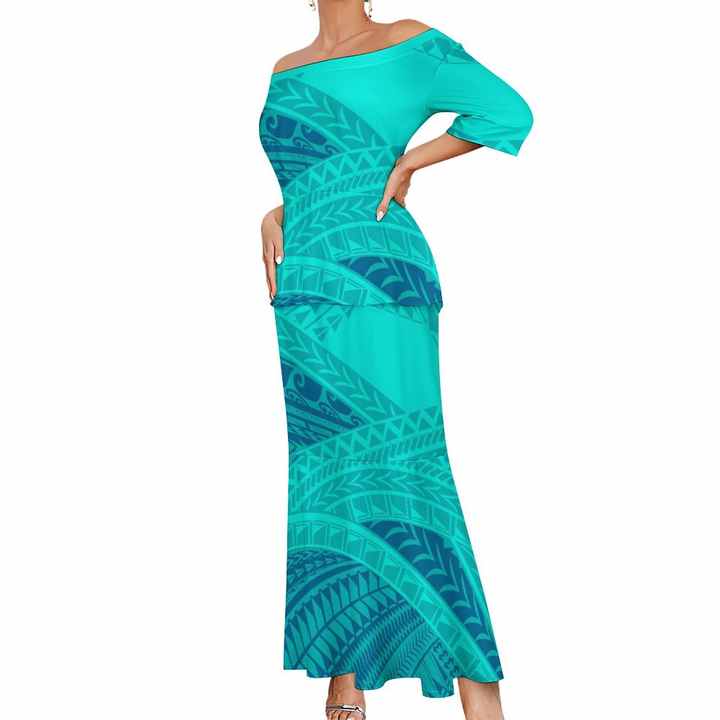 Samoa Puletasi Polynesian Tribal Fiji Print Custom Ladies Plus Size Women's Sets Church Dress ...