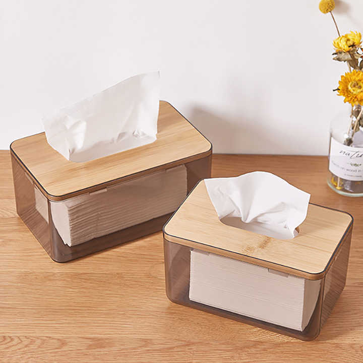 Eco-friendly Tissue Box Holder - Bamboo Lid Storage Container