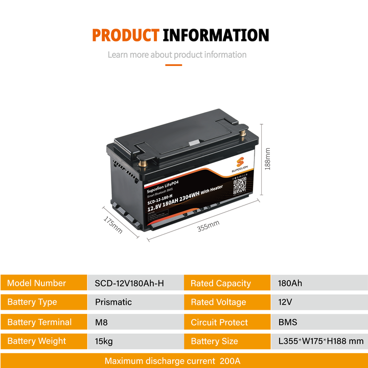 12V 180Ah LiFePO4 Lithium Ion Battery Pack Solar/RV/Marine Deep Cycle ...