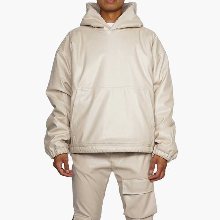 Custom Men Leather Jacket Hoodie Pants Tracksuit Men Drawstring ...