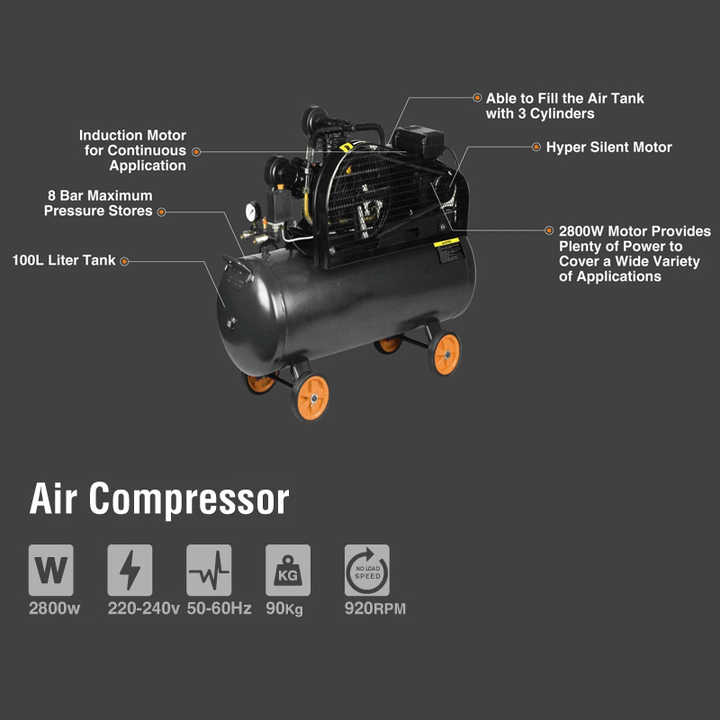 RONIX RC-0100 Air Compressor - 2800W, 100L, 8bar Induction Motor
