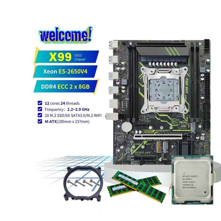 PANDL X99 Mainboard Set NVMe M2 WiFi Sata3.0 Intel Xeon E5 2650 V4 Quad ...