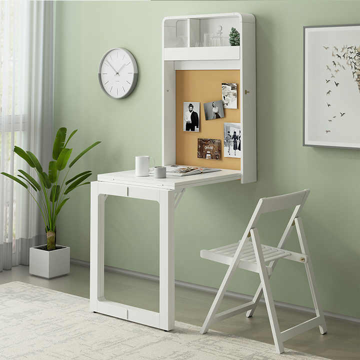 Wall Mounted Dining Table - White Wooden Folding Design