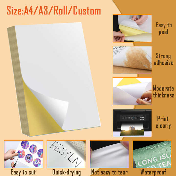 A4 Waterproof Glossy White Sticker Paper Labels Custom Self Adhesive Printable Vinyl Sticker ...