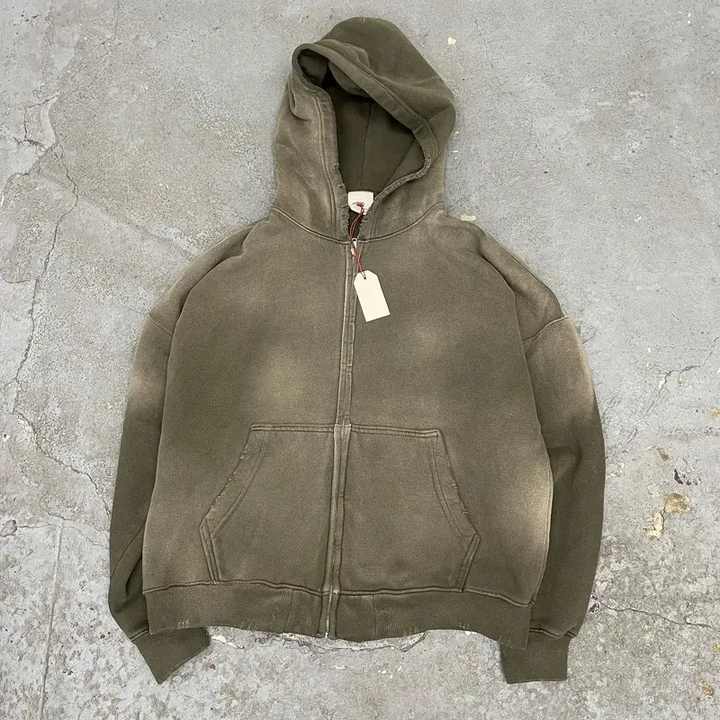 Custom Distressed 500gsm Heavyweight Zip up Pullover Hoodie Vintage ...