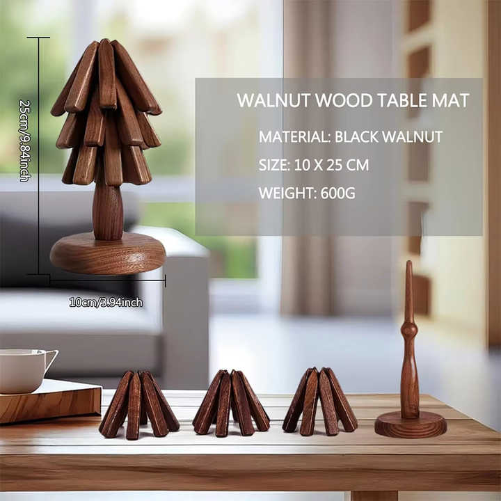 Wooden Trivets for Hot Dishes Folding Tree Shape Black Walnut Table Mat ...