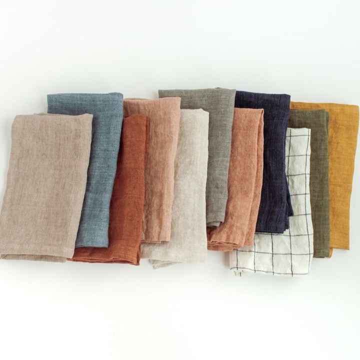JRS Handmade 100% Linen Cloth Napkins Stone Washed Linen Hemmed Dinner ...