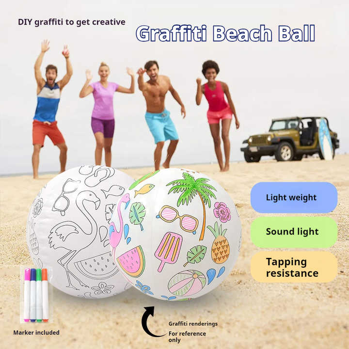 DIY Inflatable Beach Ball 30cm Kids Colorful DIY Painting Ball Sports ...
