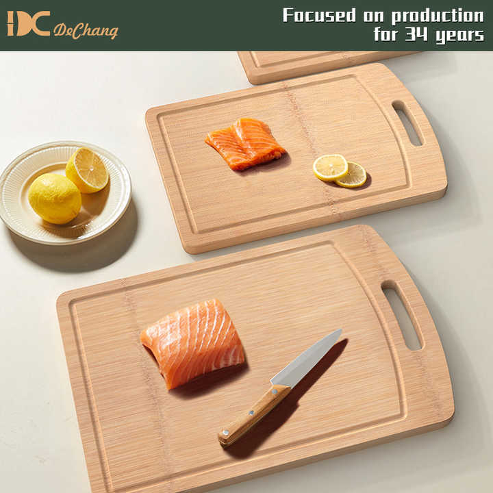 Whole bamboo cutting board with 0 glue, juice trough, customized size, 3-piece set for kitchen ...