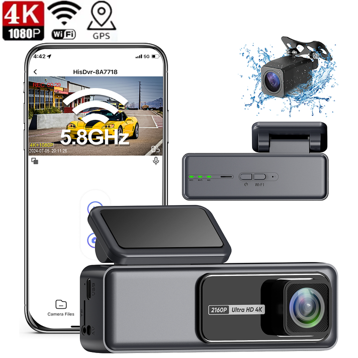 Mini 4K Tachograph Front and Rear Dual Cameras Support WIFI GPS 24-hour ...