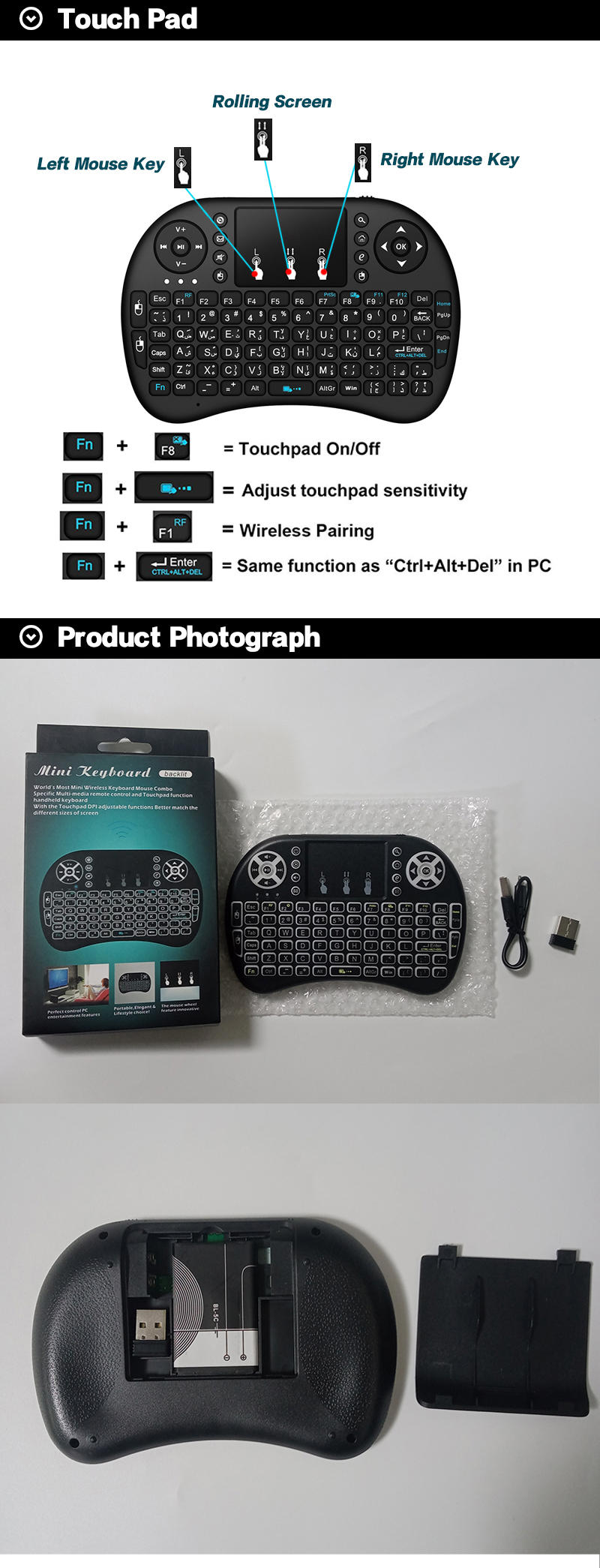 Factory Backlit I8 Laptop Computer RGB Gaming 2.4G One Hand Keyboard ...