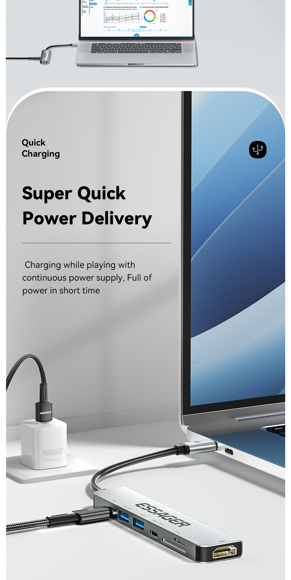 Essager Cyan Red 7 in 1 60W USB HUB 4K 30Hz Multi-function Port Fast ...