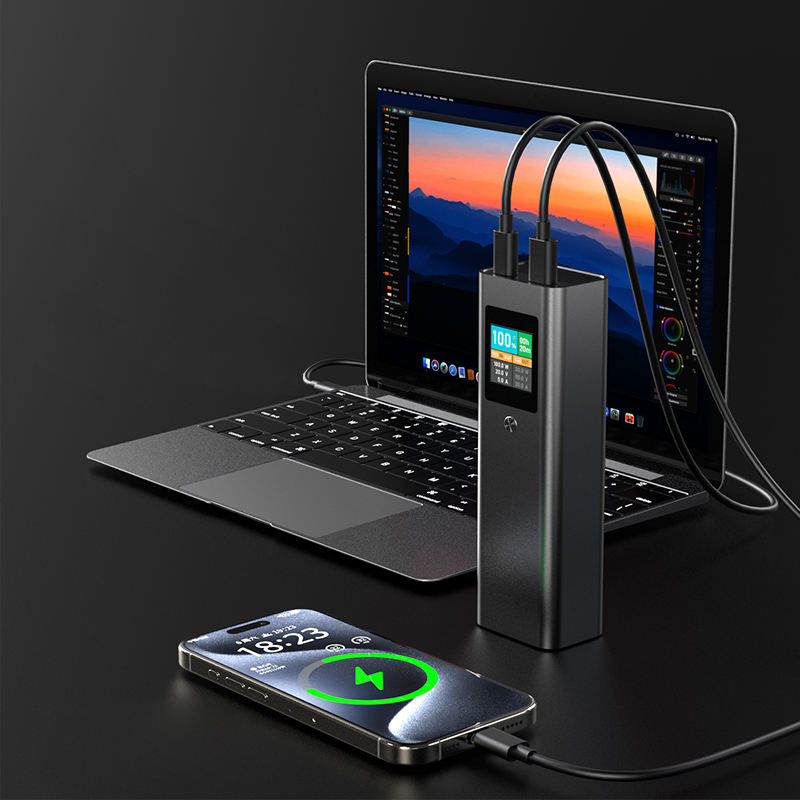 20000mAh Power Bank with Built-in Cable LED Portable Power Station 100W ...
