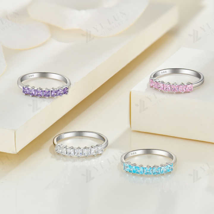 925 Sterling Silver Emerald Eternity Band Ring Customizable CZ Colors ...