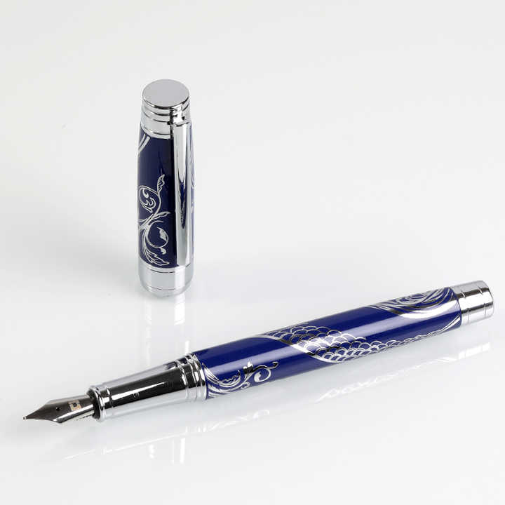 Luxury Blue Silver Fountain Pen Special Pattern Customer Pen Metal ...