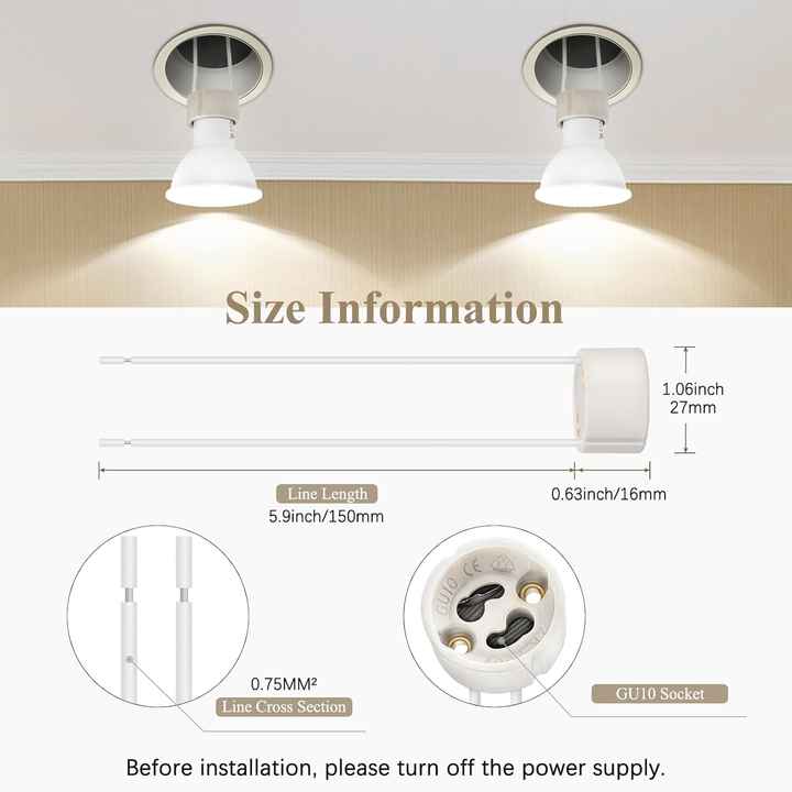 GU10 Base Socket - Heat Resistant up to 600℃, 300W Power