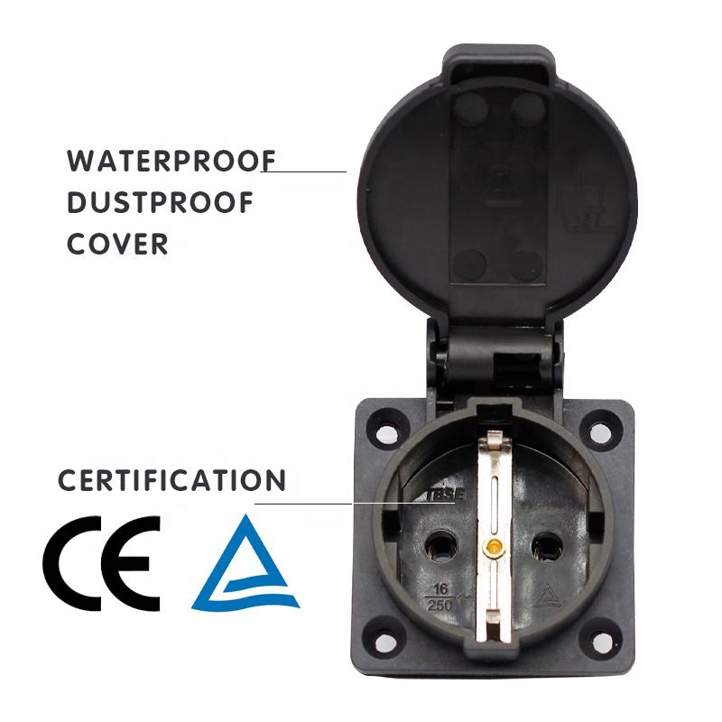 16A 250V Type F Shuko EU Round 2 Female Outdoor Waterproof Socket