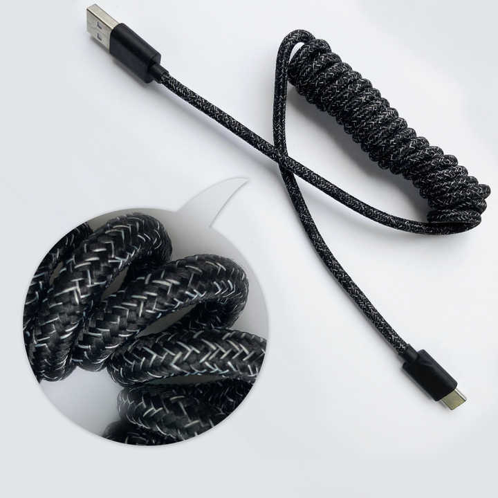 Spiral Curly Braided Type C PD USB Data Cable - Durable & Fast Charging