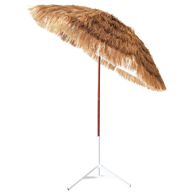 Outdoor Parasol Raffia Beach Umbrella - Contemporary Steel Frame