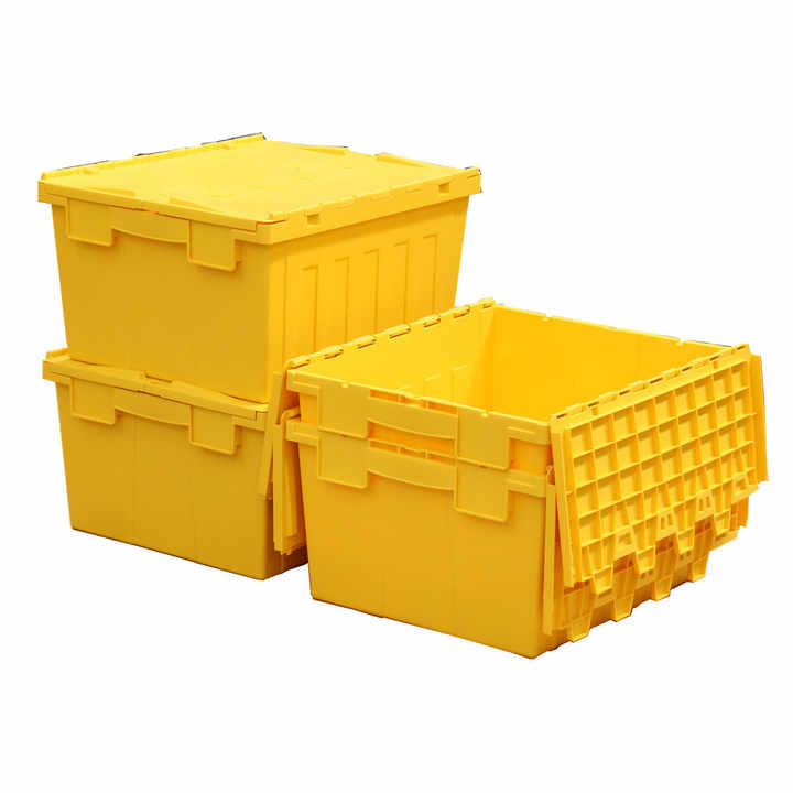 80L Heavy Duty Plastic Warehouse Storage Tote Box with Lid - Nestable ...