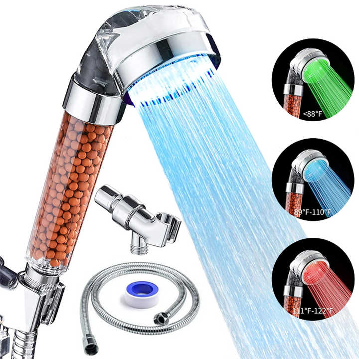 LED Temperature Control Shower Head RGB Light High Pressure Anion ...