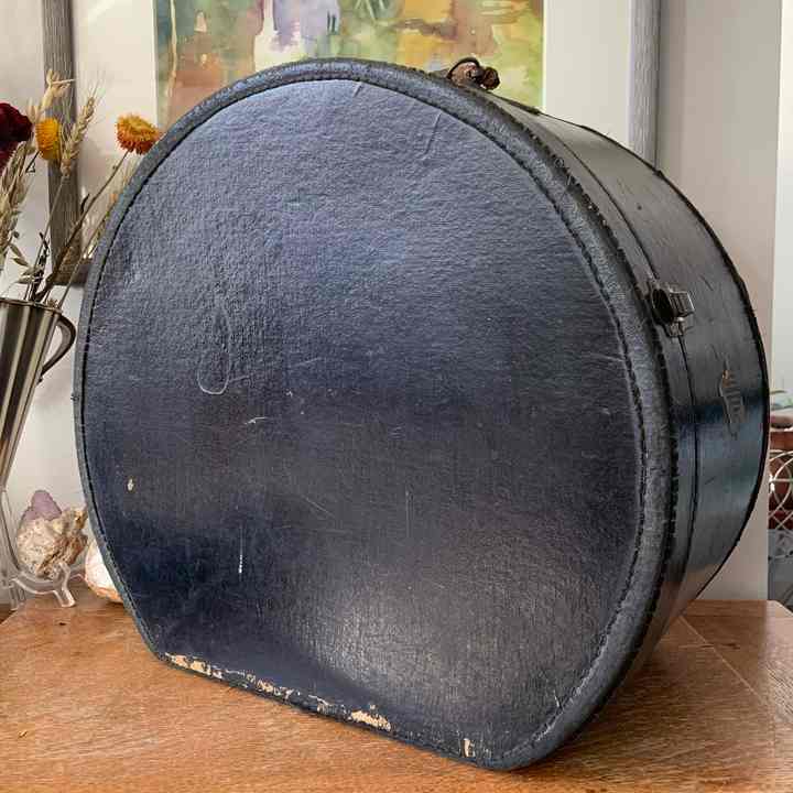 Antique Vintage Round Black Train Case Leather Hat Box with Handle ...