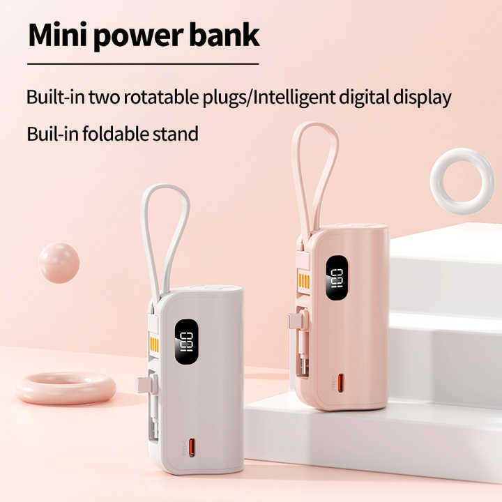5000mAh Mini Portable Capsule Power Bank, Intelligent Battery Display ...