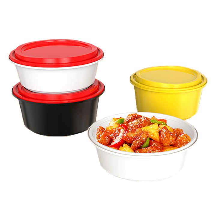 Black Disposable Plastic PP Round Bowl With Lid Microwave-Safe Food ...