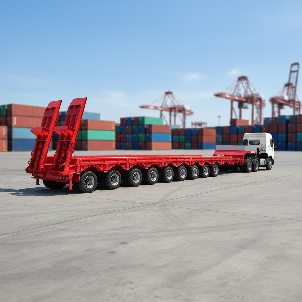 10 Axle 80-120T Extendable Gooseneck Lowbed Semi Trailer with Hydraulic ...