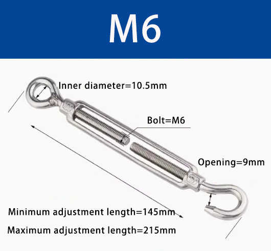 M6 Stainless Steel Turnbuckles - Durable Wire Rope Tensioners