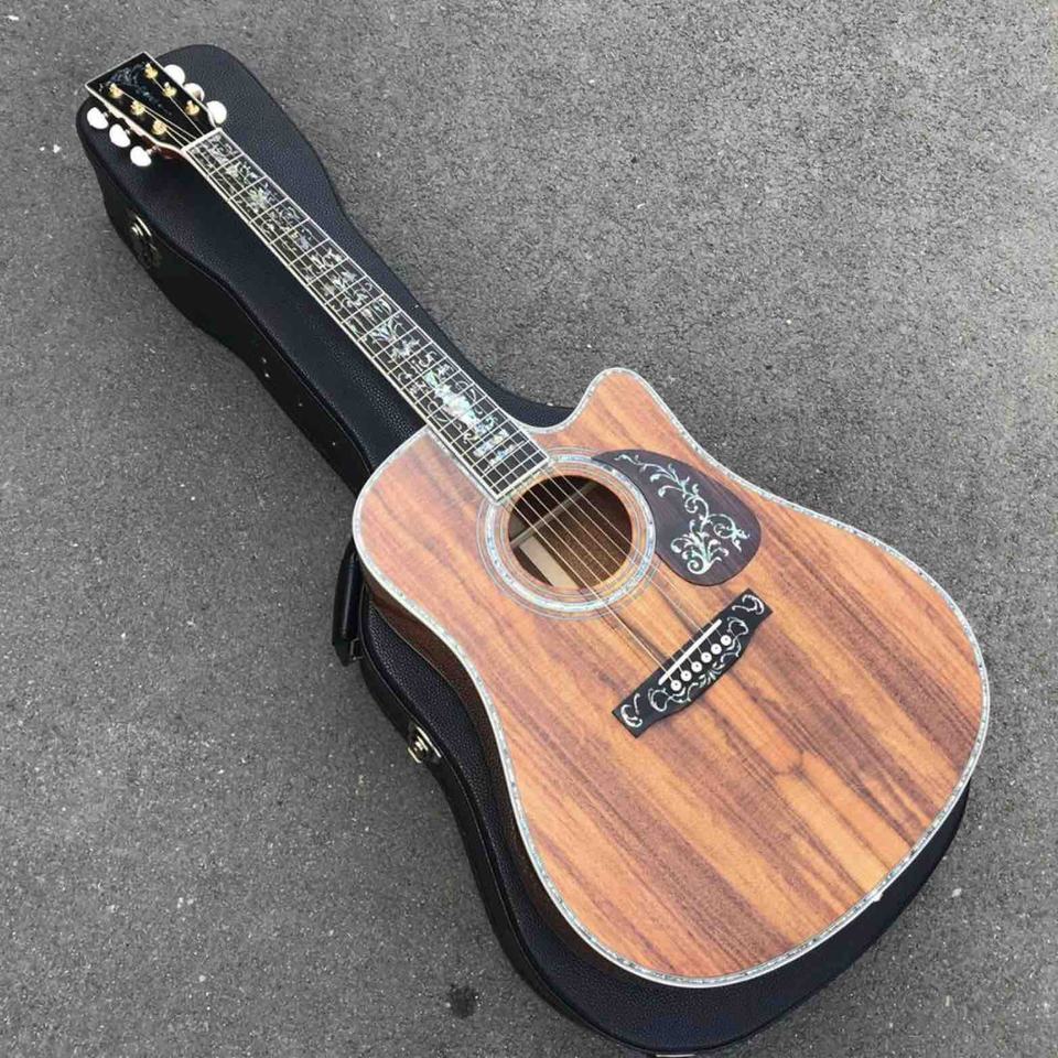 Custom 41 Inch 6 Strings Full KOA Wood Vase Flower Inlay D45 Black ...