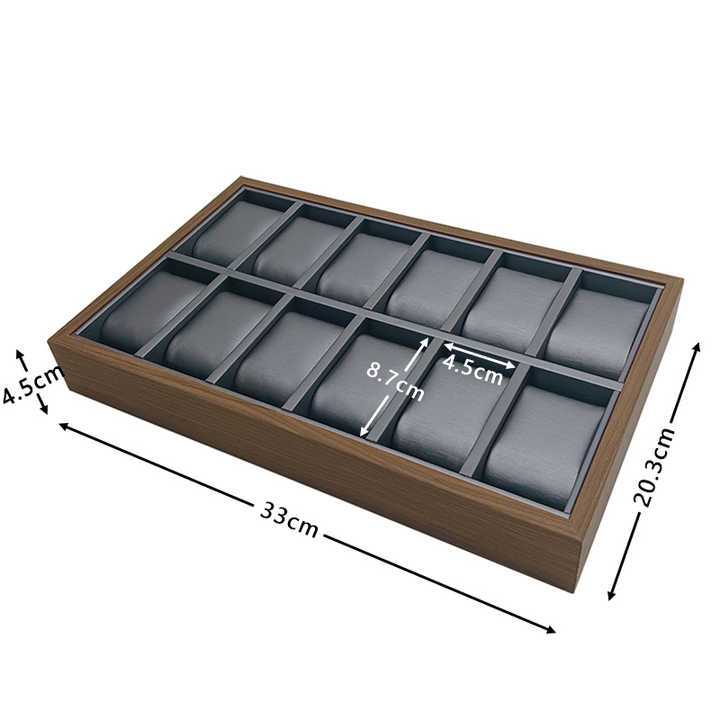 12 Slot Black Walnut Veneer Wood Watch Display Tray