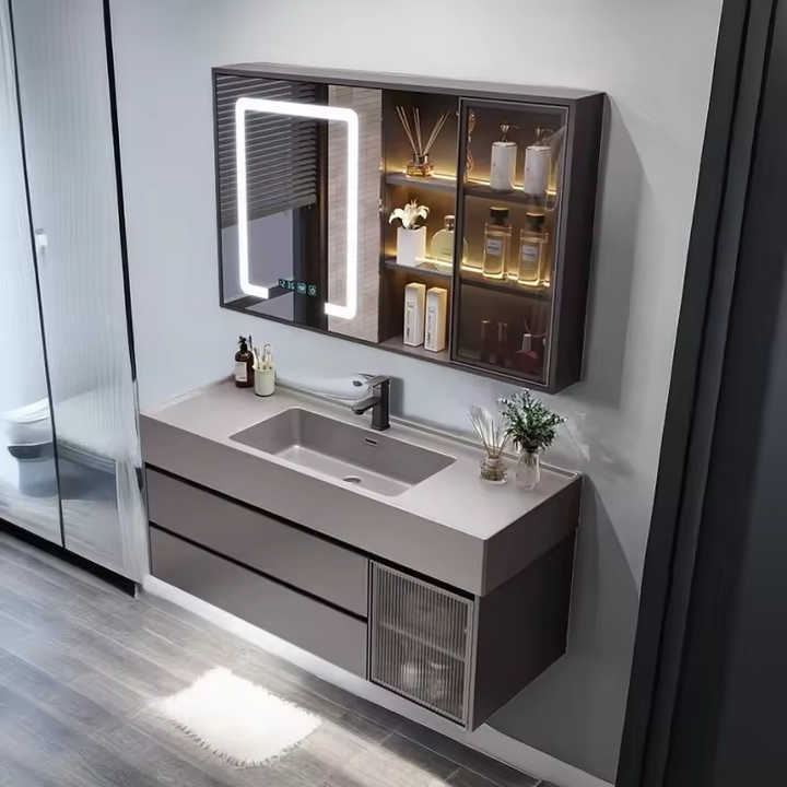 Rock Slab Integrated Light Luxury Bathroom Cabinet Combination