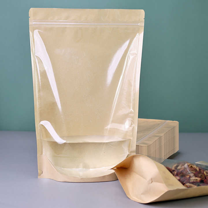 Eco-friendly Transparent Kraft Paper Ziplock Pouch For Tea & Snacks ...