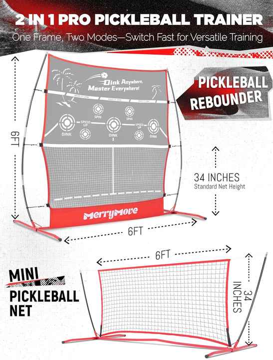 2-in-1 Pickleball Practice Rebounder Strategically Placed Targets 6FT ...