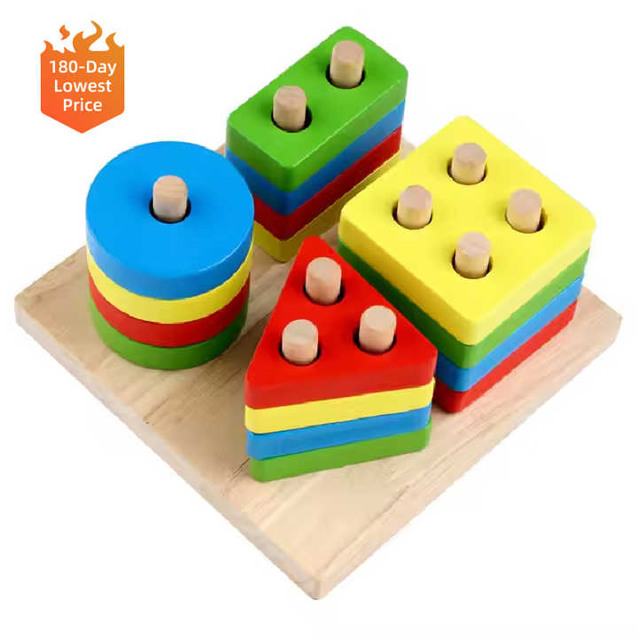 Wooden Stacking Block Puzzle Board - DIY Color Geometric Shape Sorter ...