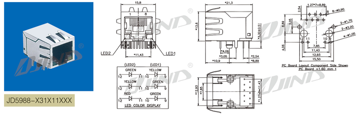 Ethernet RJ45 Connector 8P10C Modular Jack with Leds Mag Jack for PCB Application| Alibaba.com