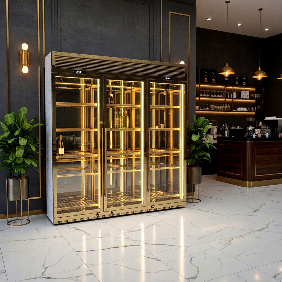 Luxury Golden Gold Color Stainless Steel Electric Glass Wine Fridge ...