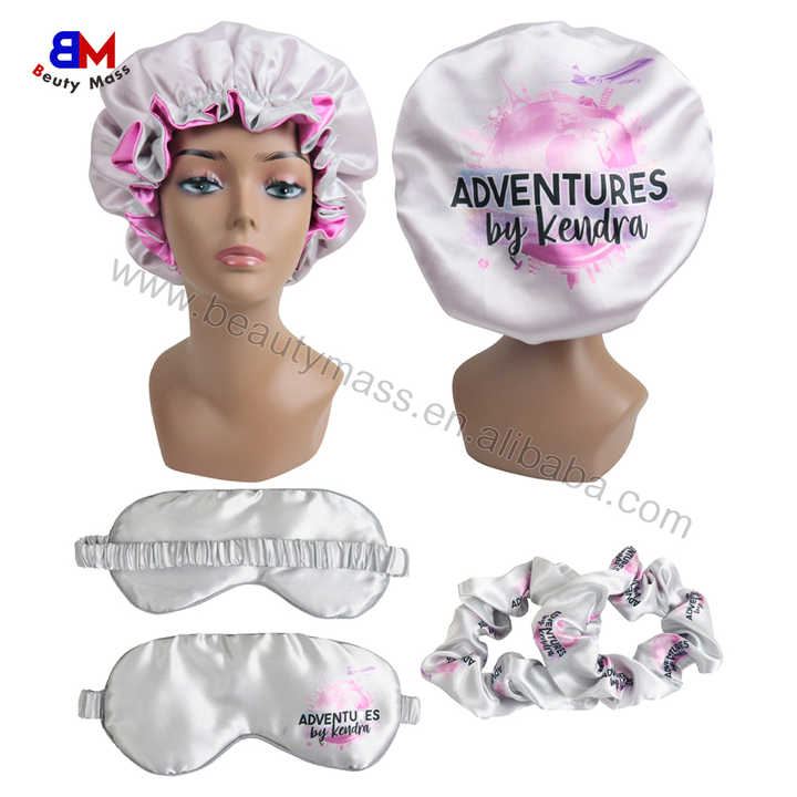 High Quality Custom Logo Silk Satin Sleep Eye Mask Bonnet and Satin ...