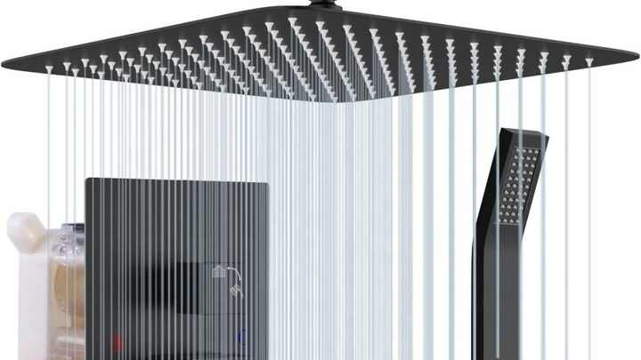 Modern 12 Inch Ceiling Rain Shower System - Black & Stainless Steel