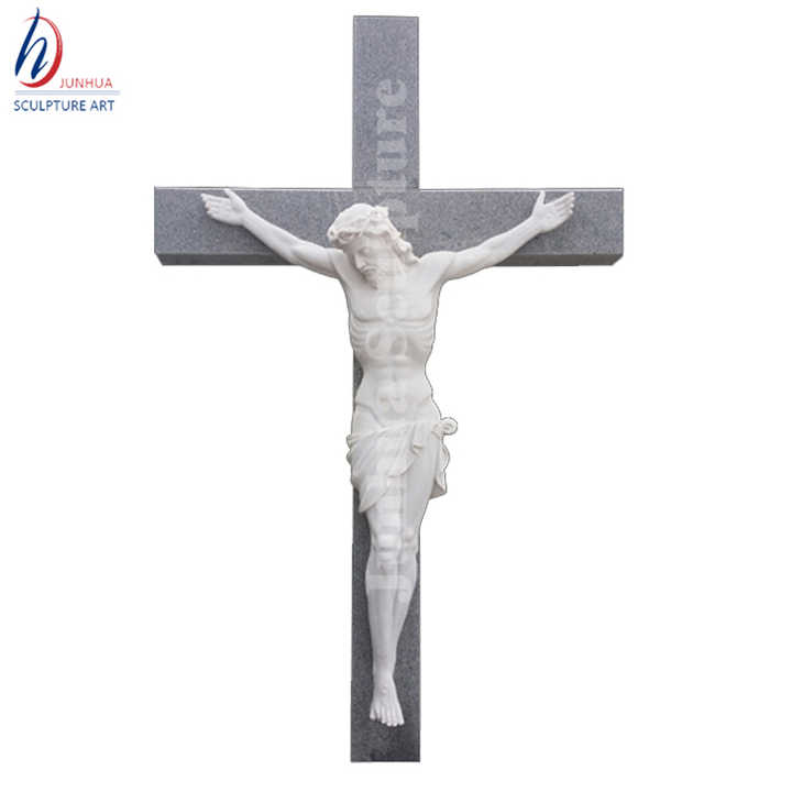 White Marble Crucifix Sculpture - Jesus on Cross Statue
