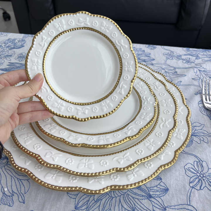 Luxury White and Gold Porcelain Dinner Plates Set Arabic Style Golden ...