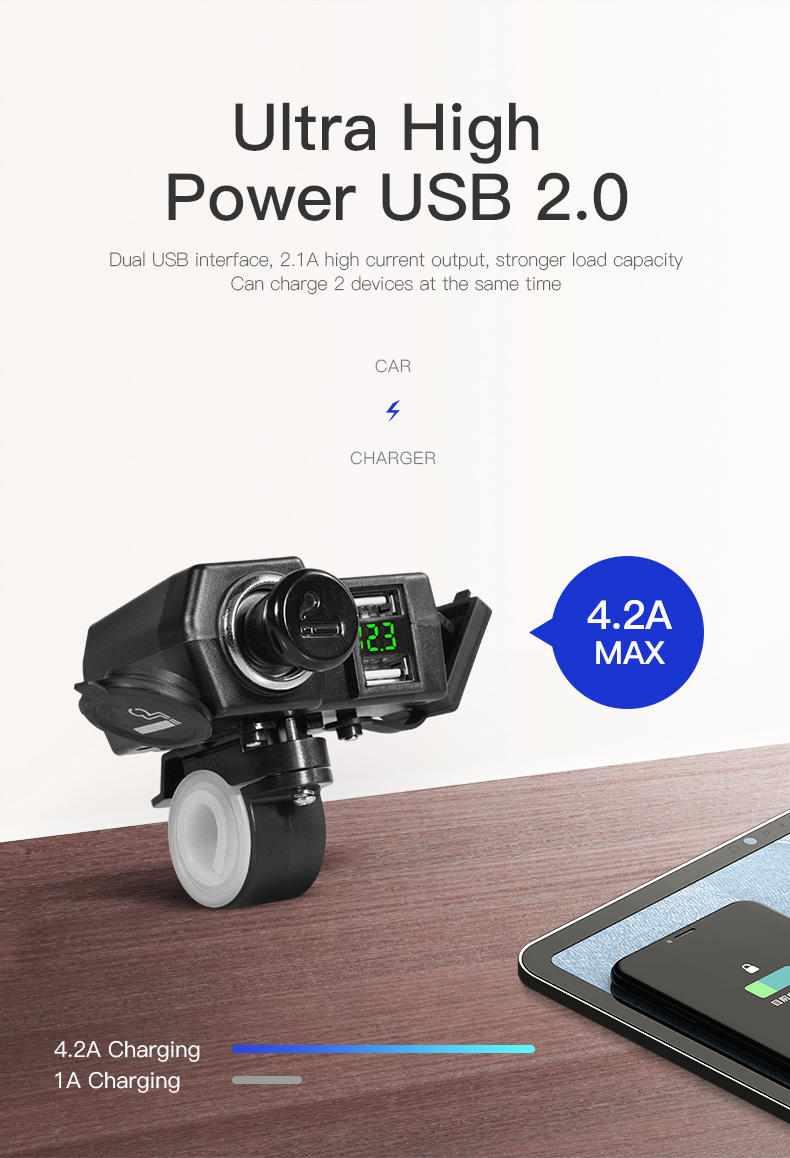 Factory Supply Dual Port 2.1A Voltage Meter with Cigarette Lighter Plug ...