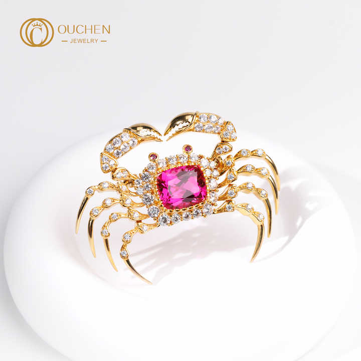 OUCHEN 9k to 18k Gold Lab Grown Diamond Cartoon Brooch Pin Flash ...