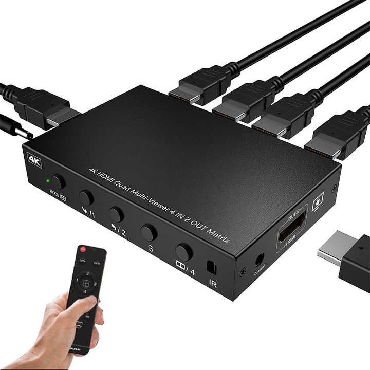 Quad Screen HDMI Switch Splitter - Seamless 4 Way Matrix