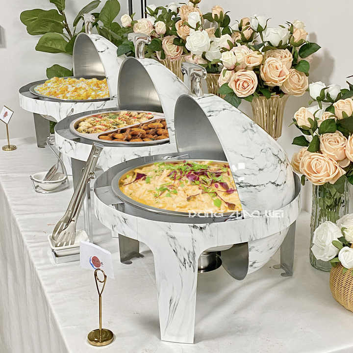 Luxury Buffet Equipment Stainless Steel Gold Glass Chafing Dish Roll Top Hydraulic Chaffing ...