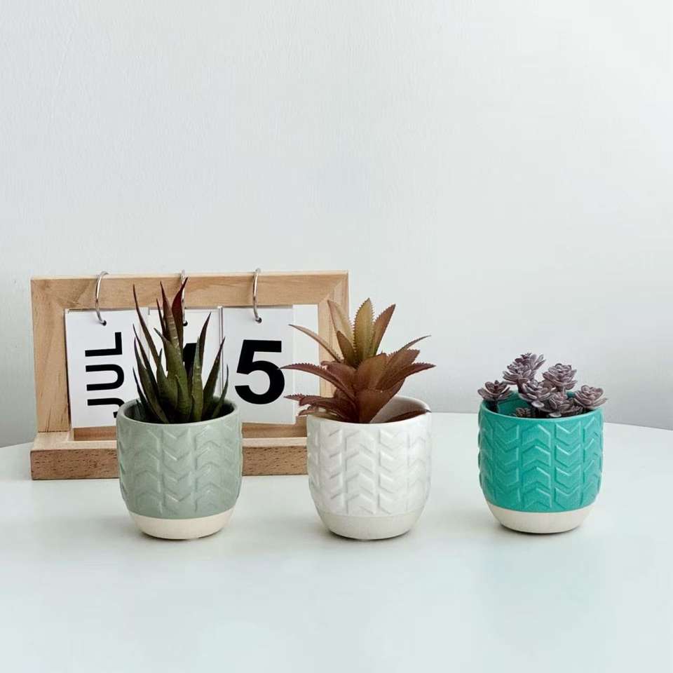 Multi-Color Herringbone Ceramic Planters Set - Indoor & Outdoor ...