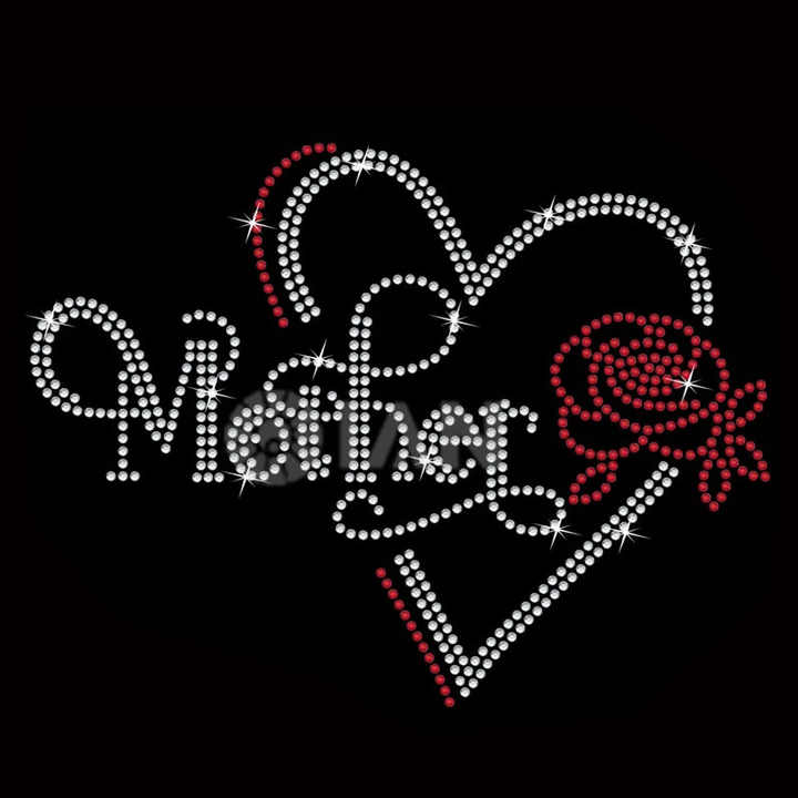MOTHER Heart Shape Rose Rhinestone Transfer Crystal Stone Design Iron ...